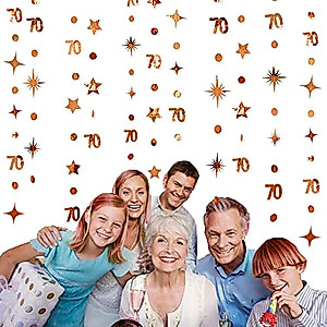 Rose Gold 70th Birthday Decorations Number 70 Circle Dot Twinkle Star Garland Streamer Banner Backdrop for Womens Cheers to 70 Year Old Seventy Fabulous Birthday Seventieth Anniversary Party Supplies