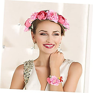 ifundom flower crown and wrist band adjustable flower crown Hair Wreath flower Headband Garland Wristband corsage wristlet floral crown Korean bride headband Miss fabric hawaii 1 Set