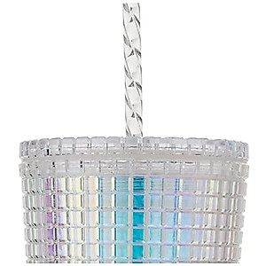 Spoontiques - Diamond Tumbler - Textured Cup with Straw - Double Wall Insulated and BPA Free - 20 oz - Wonder Woman