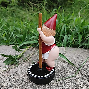 qumHmup Garden Gnomes, Pole Dancing Gnome Figurine for Patio Lawn Garden Decoration,Outdoor Decoration Resin Gnome Statue