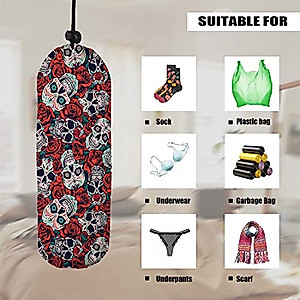 Cute Plastic Bag Holder,Skull Rose Red,Grocery Bags Dispenser,Shopping Bag Organizer,Gifts for Kitchen Decor