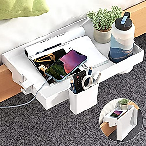 SOLEJAZZ Bedside Shelf for Bed, Foldable Bunk Bed Shelf Clip On Nightstand Tray College Dorm Room Essential Table Caddy with Cup & Cord Holder for Top Bunk Organizer Bedroom, Normal Size, White