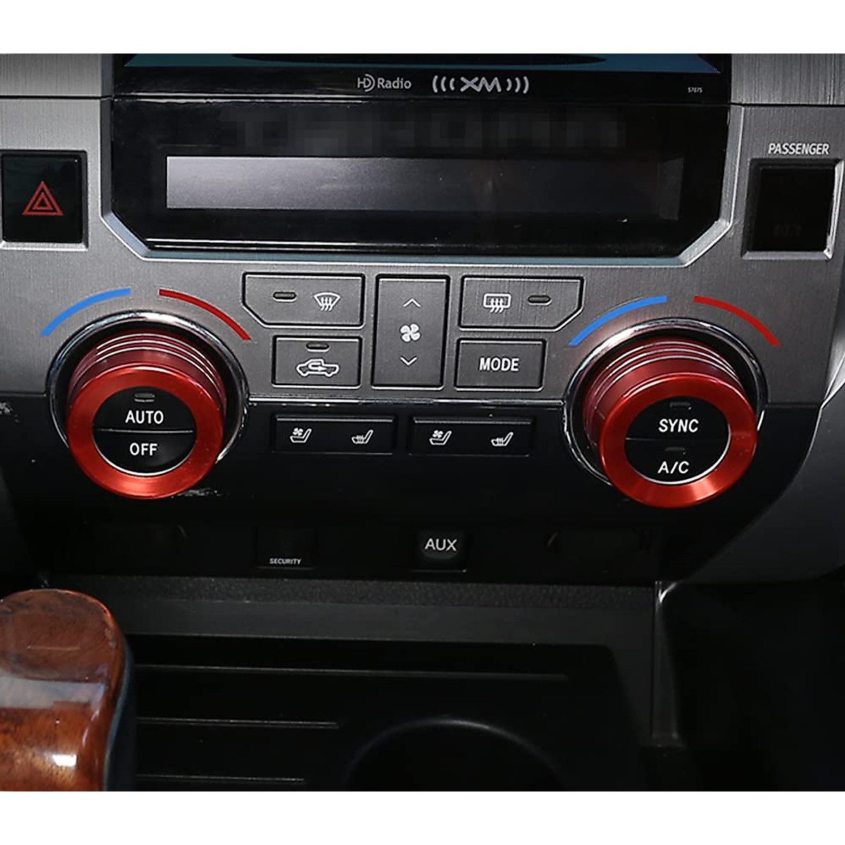 iJDMTOY 5pc-Set Red Aluminum Air Conditioner Stereo Volume/Tune 2WD/4WD Switch Turner Ring Covers Compatible with 2017-2021 Toyota Tundra w/ 2-AC Center Console