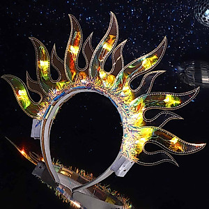 DRESBE Light Up Headband LED Fire Headbands Flame Hair Hoop Party Prom Rave Hair Accessories for Women (Yellow Light)