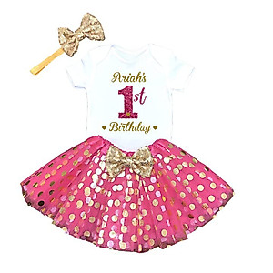 Funmunchkins Personalized 1st Birthday Girl Outfit, Hot Pink and Gold - 12M