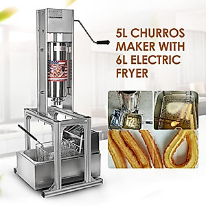 Commercial Maker Churros Machine,5L Stainless Steel Vertical Spanish Donut Churros Machine Maker Snack Equipment with 6L Electric Deep Fryer and Stand for Restaurant Home Use,220V