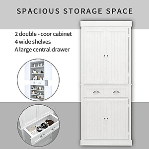 DalyLuxa 72" Freestanding Kitchen Pantry Storage Cabinet with Doors and 5 Adjustable Shelves, Tall Cupboard with Large Drawer for Dinning Room, Laundry Living Room, White