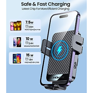 Wireless Car Charger, MOKPR 15W Fast Charging Auto-Clamping Car Mount Universal Hands-Free Car Charger Mount for Dash Windshield Air Vent Compatible with iPhone 15/14/13/12, Samsung S23/S22/S21,etc
