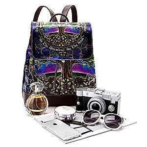 Casual PU Leather Backpack for Unisex, Tree of Life Galaxy Women's Shoulder Bag Students Daypack for College Travel Business