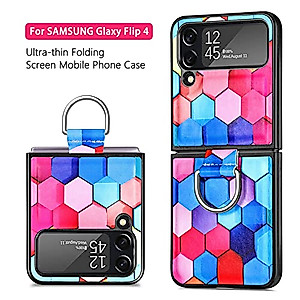 Bizzib for Samsung Galaxy Z Flip 4 Case with Ring, Ultra Slim Light Hard PC Drop Protection Shockproof Cover Compatible with Galaxy Z Flip 4 Colored Pattern-Multicolor 3