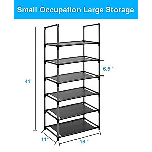 Easyhouse 6 Tier Metal Structure Free Standing Shoe Rack for Small Space Entryway, Bedroom, Closet, Narrow Vertical Shelf Organizer for Space Saving Storage