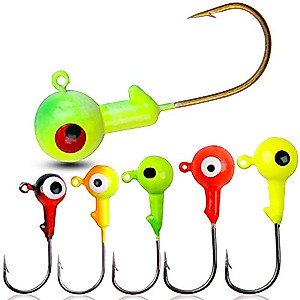 Fishing Jig Head Hooks Round Ball Head Fishing Jigs Hook Bass Lures Crappie Jig Heads for Trout Walleye Freshwater Saltwater Surf Fishing Jigs 1/32oz
