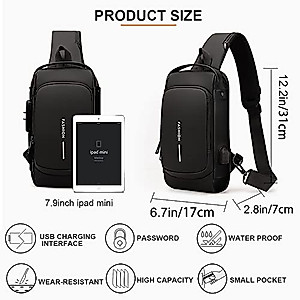 HOXSURY Sling Backpack USB Anti-Theft Waterproof Chest Daypack Casual Shoulder Bag (Black)