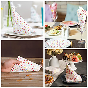 Weekgrat 100 Pcs White Donut Sprinkles Napkins Donut Party Paper Napkins 2 Ply Disposable Party Napkins for Baby Shower Birthday Party Theme Table Decor Supplies