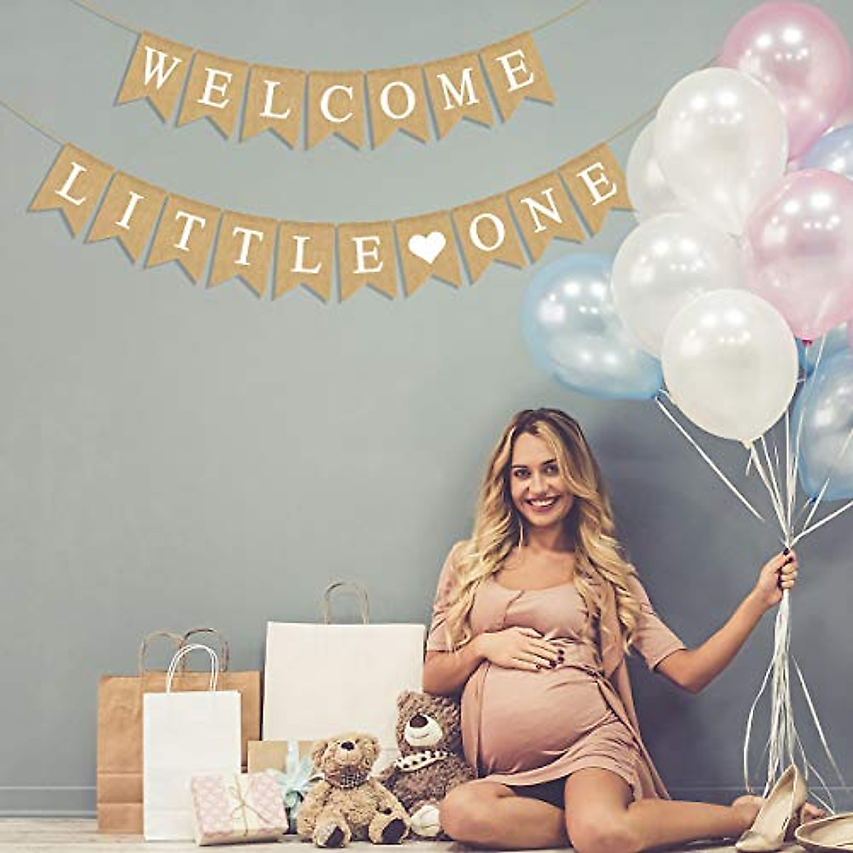 Rainlemon Jute Burlap Welcome Little One Banner Rustic Baby Shower Gender Reveal Party Decoration Supply