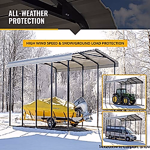 Arrow 14' x 20' x 14' 29-Gauge Metal RV Carport and Multi-Use Shelter for Large Vehicles- Eggshell