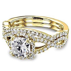 Kobelli Cushion Moissanite Fancy Halo Cross Shank Bridal Set, 1-1/2 CTW in 14k White Gold, 8