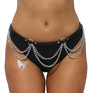 Nicute Punk Leather Belt Chains Black Waist Belt Chain Multilayered Tassel Goth Body Accessories for Women and Girls (3)