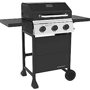 Megamaster 3-Burner Propane Gas Grill with 2 Foldable Side Tables, 30000 BTUs, Perfect for Camping, Outdoor Cooking, Patio and Garden Barbecue Grill, Silver and Black, 720-0988EA