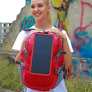 ECEEN Hiking Backpack Travel Daypack Packable with 7Watts Solar Panel Charger for Phone Power Bank Outdoor Emergency