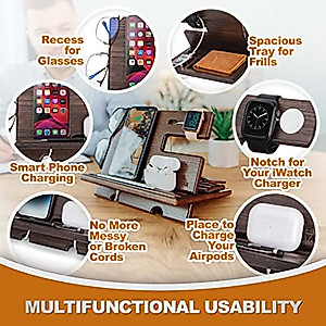 TESLYAR Gifts for Men Wood Phone Docking Station Ash Fathers FdaWatch Organizer Men Husband Wife Anniversary Dad Birthday Father Graduation Gadgets Compatible with iPhone iWatch AirPods