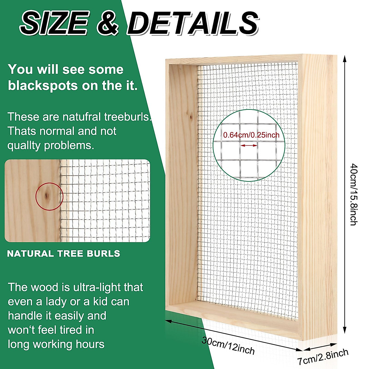 Sliner Rock Sifter Dirt Sifter Wood Hand Held Soil Screen Compost Sifter Gardening Stainless Steel Soil Sieve with Gloves and Shovel for Bonsai Plants Vegetables Sand Leaves Worm Gardening Tools