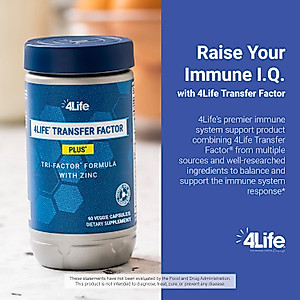 4Life Transfer Factor Plus - Support with Zinc, Super Mushroom Blend (Maitake, Shiitake, Agaricus), and Colostrum & Egg Yolk Extracts - 60 Capsules