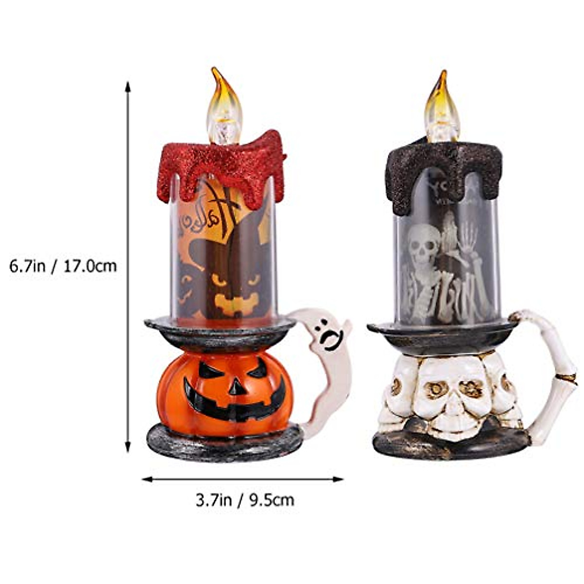OSALADI Halloween Flameless Candles 2pcs Halloween Candles Flameless Votive Candles Skull Pumpkin Candle Lamp Flameless Tea Light for Bar Home Garden Halloween Snow Globe
