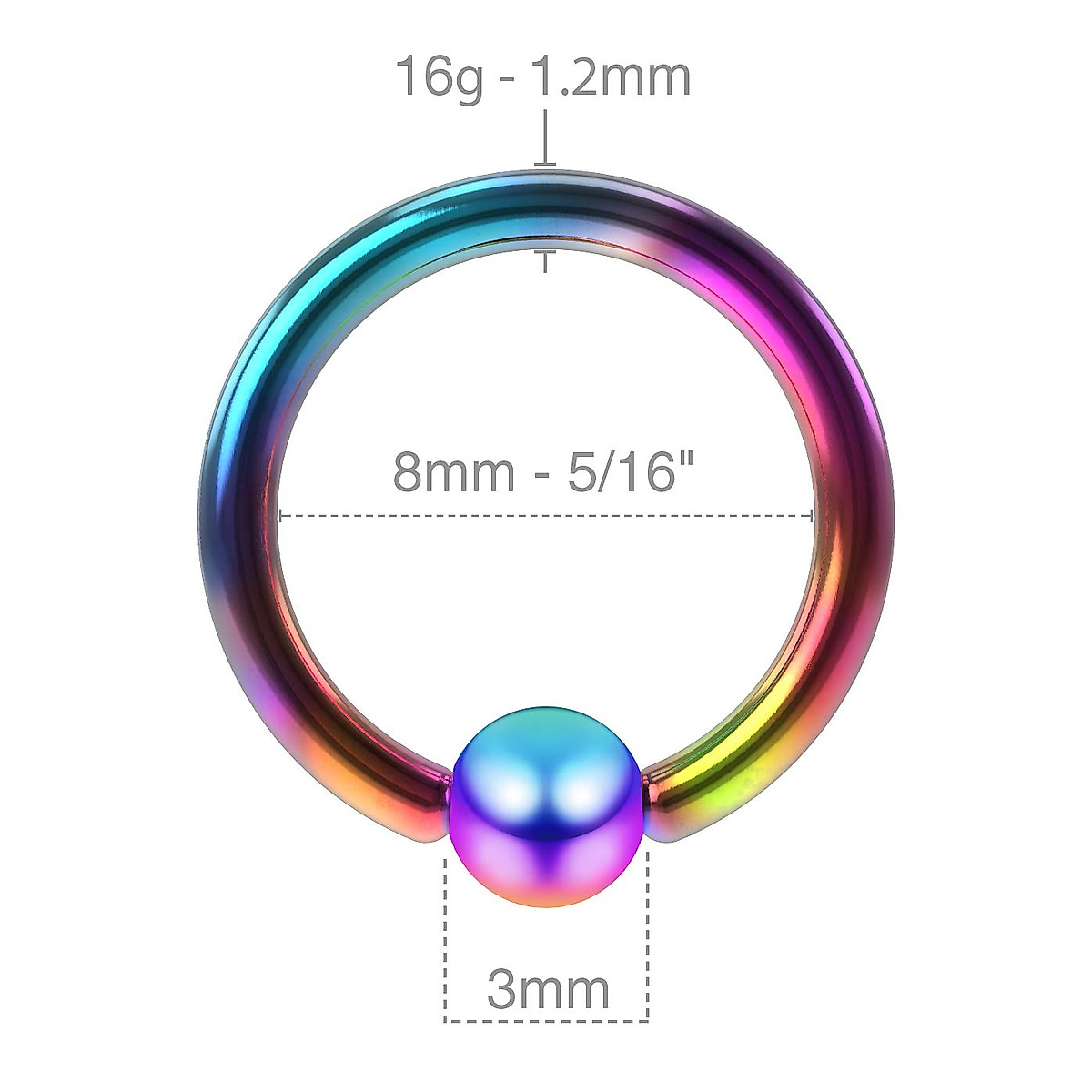 4pc 16g Stainless Steel Captive Bead Ring Earrings Ball Gauge Hoop Tragus Daith Septum Helix BCR 8mm