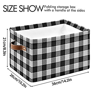 Kigai Black and White Buffalo Plaid Storage Basket with Handles Collapsible Storage Bins Canvas Fabric Storage Organizer for Shelves Closet Bedroom Living Room 1Pack