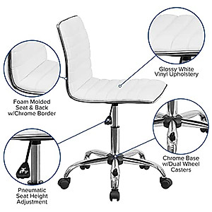 Small Task Chair for Women, Low Back Armless PU Leather Ribbed Computer Executive Cute Desk Chair with Wheels, Rolling Chair Vanity Makeup Chair Silla Para Mujer for Office Vanity Makeup Room