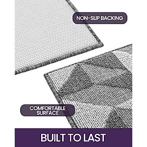 DEXI Kitchen Mats for Floor Hallway Non Skid Washable Rugs Set,20"x32"+20"x47", Grey