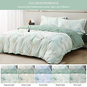 SAPHREAS Home Green Marble Pattern Duvet Cover Set Queen Size Tie-Dye Bedding Set 3 Pieces Soft Cotton 1 Duvet Cover with Zipper 2 Pillowshams