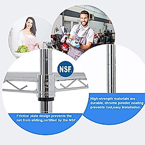 4 Tier Metal Shelf Unit NSF Commercial Wire Storage Rack Heavy Duty Steel Garage Organizer Rack Height Adjustable Steel Wire Layer Shelf for Kitchen Home (Chrome), 36" L x 14" W x 54" H