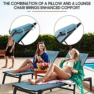 WOAJN Aluminum Patio Chaise Lounge Chair Set of 2,5-Position Adjustable Backrest,Foldable Lounge Chair Outdoor,Pool Lounge Chairs for Poolside,Lawn,Deck,Beach,Blue