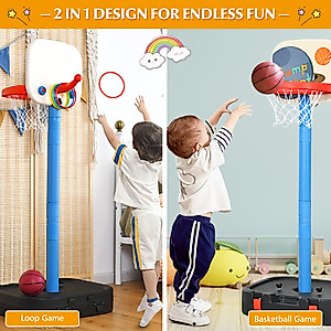Costzon Basketball Hoop for Toddler, 3-in-1 Sports Activity Center w/Ring Toss, Soccer Goal, 31”-56” Height Adjustable, Indoor Outdoor Basketball Game Play Set for Baby (Car)