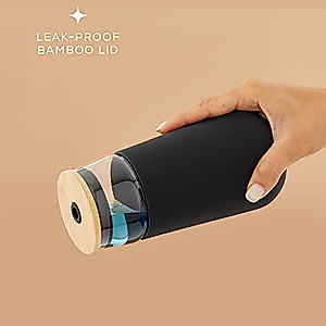 JoyJolt Tumbler with Lid and Straw and Silicone Sleeve. BPA Free, 20oz Glass Cup with Bamboo Lid (Black). Travel Tumbler for Car, Reusable Iced Coffee Cup or Glass Water Bottle with Lid and Straw