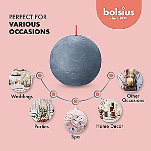BOLSIUS 3 Pack Twilight Blue Rustic Ball Pillar Candles - 3 Inch - Premium European Quality - Natural Eco-Friendly Plant-Based Wax - Unscented Dripless Smokeless 25 Hour Party and Wedding Candles