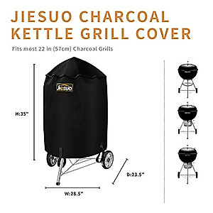 Jiesuo BBQ Grill Cover for Weber Charcoal Kettle: Heavy Duty Waterproof 22 Inch Weather Resistant Barbeque Grill Covers