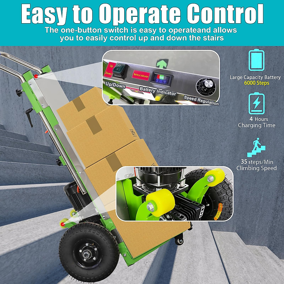 ROOMEDAL Electric Stair Climbing Hand Trucks Dolly Cart for Moving, 880lb Max Load Heavy Duty, 1200W Motor Powered Stair Climber Dolly Cart with Folding Handle, for Furniture Family Warehouse