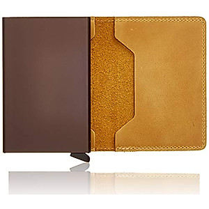Secrid - Slim Wallet Genuine Vintage Leather RFID Safe Card Case for max 12 Cards (Chocolate) (Ochre)
