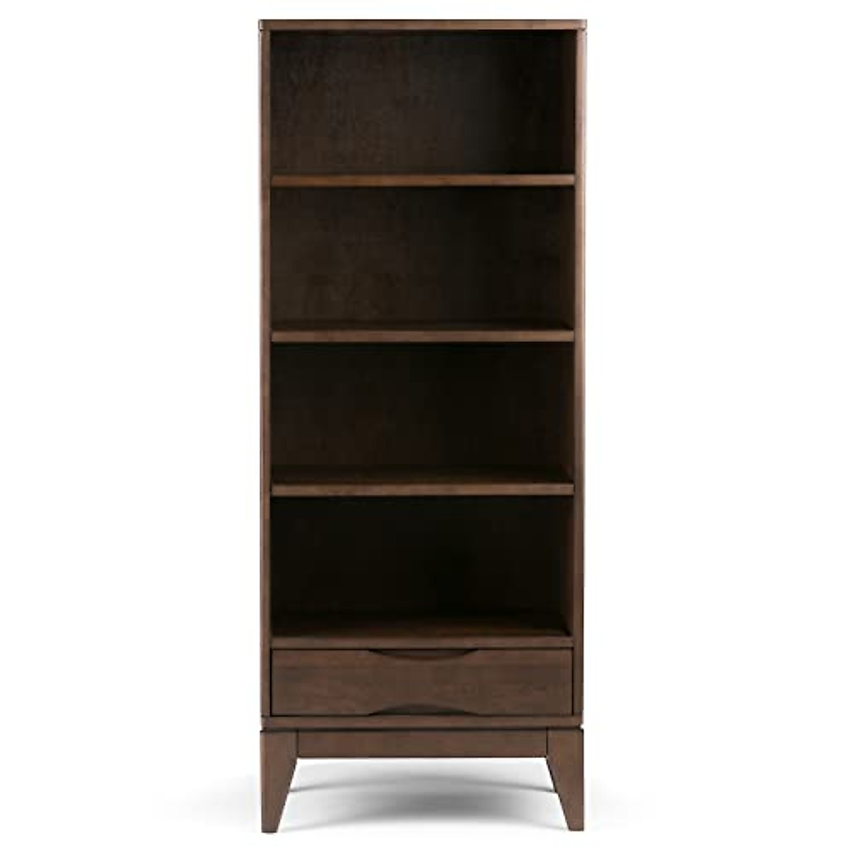 SIMPLIHOME Harper SOLID HARDWOOD 24 Inch Mid Century Modern Bookcase with Storage in Walnut Brown, For the Living Room, Study Room and Office