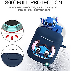 Stitch Case for Apple AirPods 1&2, 9 in 1 Accessories Set Protective Cover,3D Cartoon Case/Keychain/Carabiner/Metal dust Sticker/Anti-Lost Rope.The Best Gift