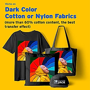 Printers Jack Iron-On Heat Transfer Paper for Dark Fabric 20 Pack 8.3x11.7" T-Shirt Transfer Paper for Inkjet Printer Wash Durable, Long Lasting Transfer, No Cracking