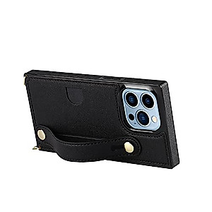 CCSmall for iPhone 13 Mini Wallet Case for Women,Removable Adjustable Strap Crossbody Card Holders Cover Neck Strap Lanyard Purse Shoulder Strap Kickstand Purse Case for iPhone 13 Mini KB Black