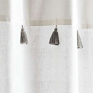 Peri Home Panama Stripe Boho Farmhouse Tassel Shower Curtain 100% Cotton Fabric Shower Curtain with Tassels for Bathroom Decor, 72 x 72 inches, Grey