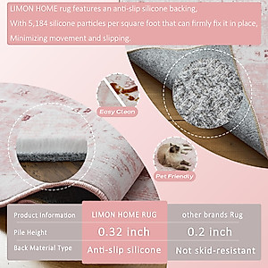 Light Pink Rug 5x7 for Living Room,Machine Washable Girls Room Rug for Nursery Bedroom,Blush Pink Super Soft Faux Wool Boho Floral Carpet 5 by 7