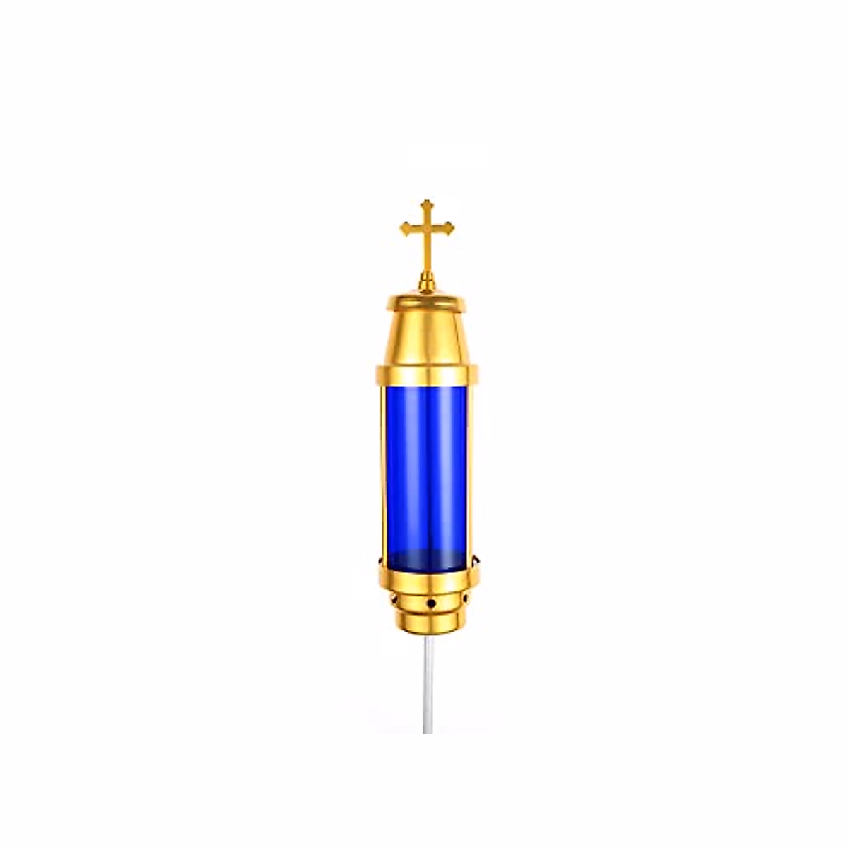 Cemetery Light Candle Holder, Grave Decorations Memorial Lantern with Crosses, Anodized Aluminum Eternal Light Dome Memorial Light Grav Lamp, Gold Blue