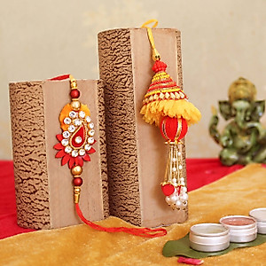 TIED RIBBONS Bhai Dooj Rakhi for Brother and Bhabhi Gift Set | Rakhi for Bhaiya Bhabhi Rakhi Set for Bhai Bhabhi | Rakhi Thread- Lumba Rakhi for Bhabhi | Raksha Bandhan Card | Bhai Dooj Tikka Set