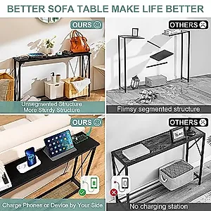 Yoobure Console Tables for Entryway, 47.3", Sofa Entryway Tables Narrow Long, Entry Table with USB Ports, Behind Couch Entrance Hallway Table, with Stable Metal Support, Living Room,